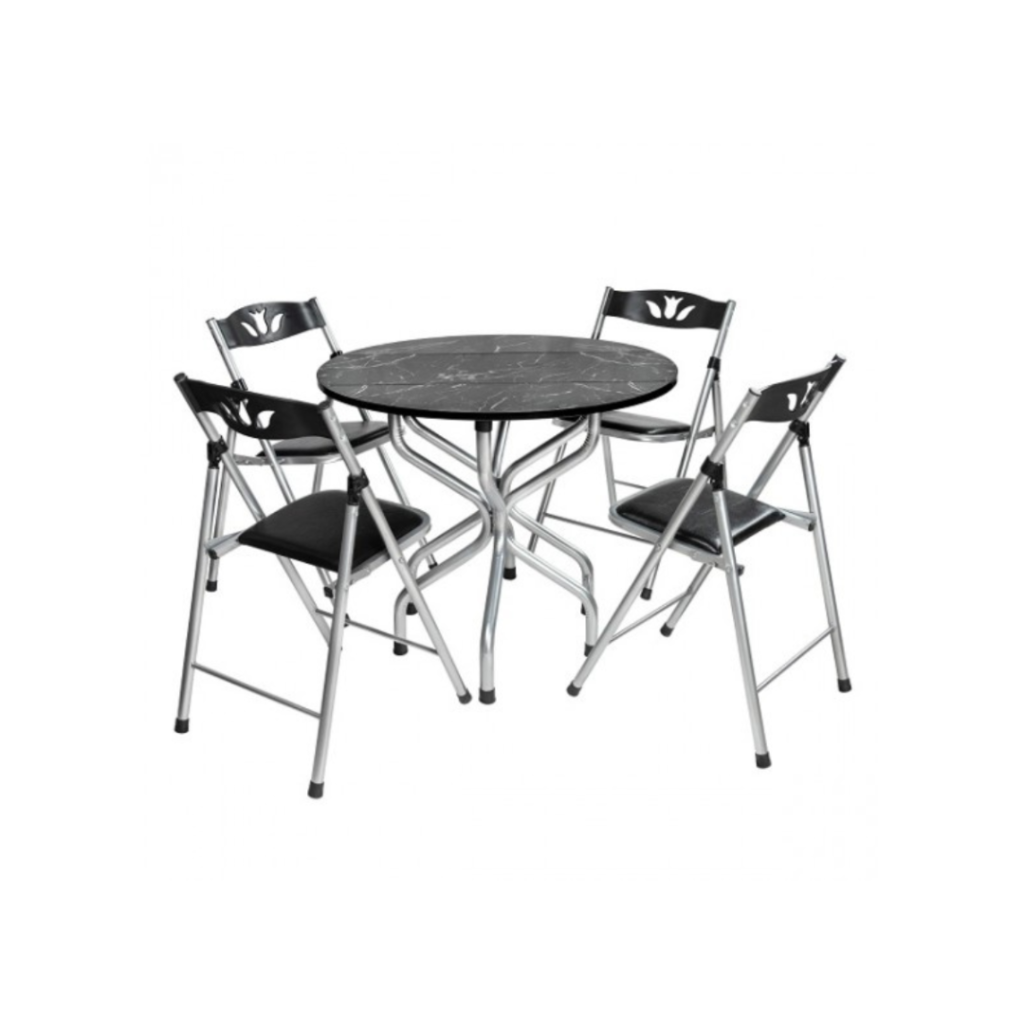 TABLE PLIABLE RONDE + 4 CHAISES NOIR - Yatout Home