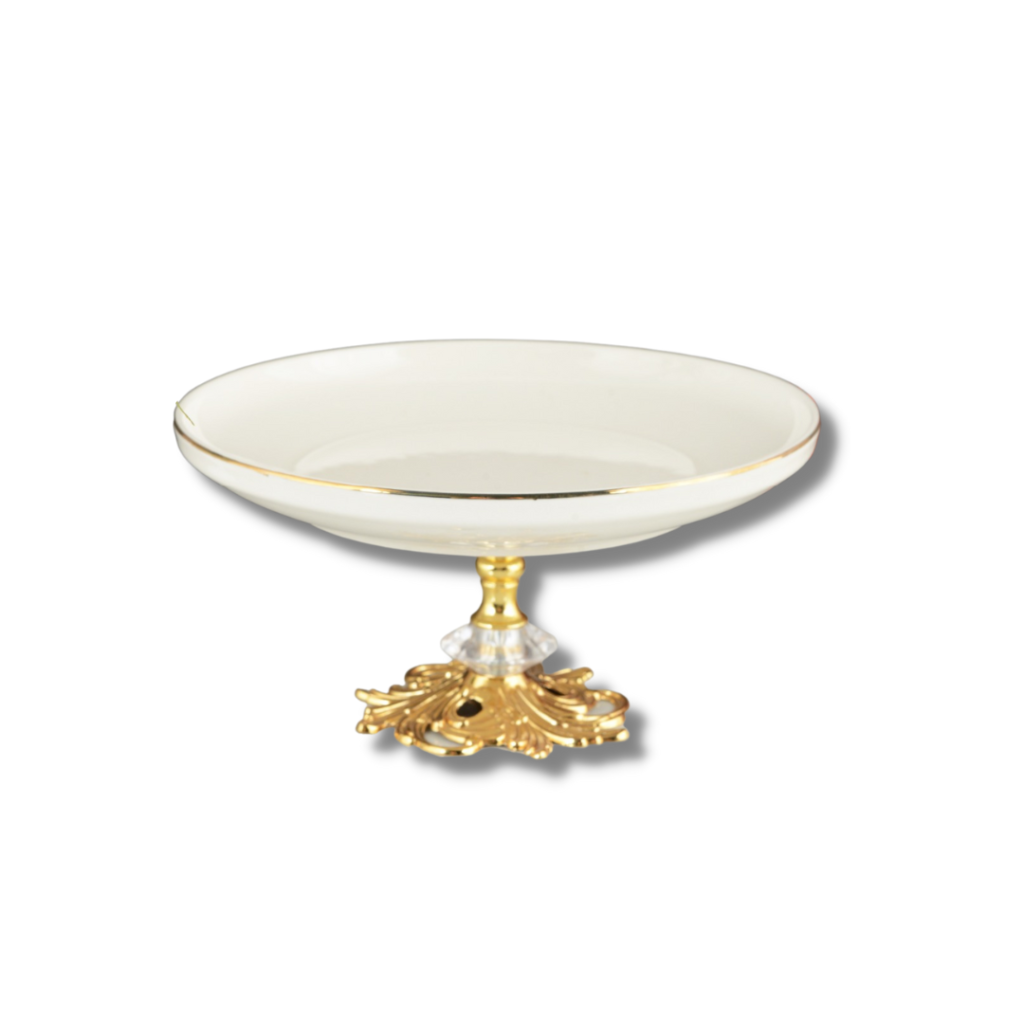 COUPE A FRUIT EN PORCELAINE BLANCHE PIED METAL DORE - Yatout Home