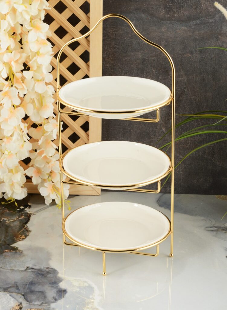 PRESENTOIR GATEAU DORE 3 NIVEAUX 22 CM - Yatout Home