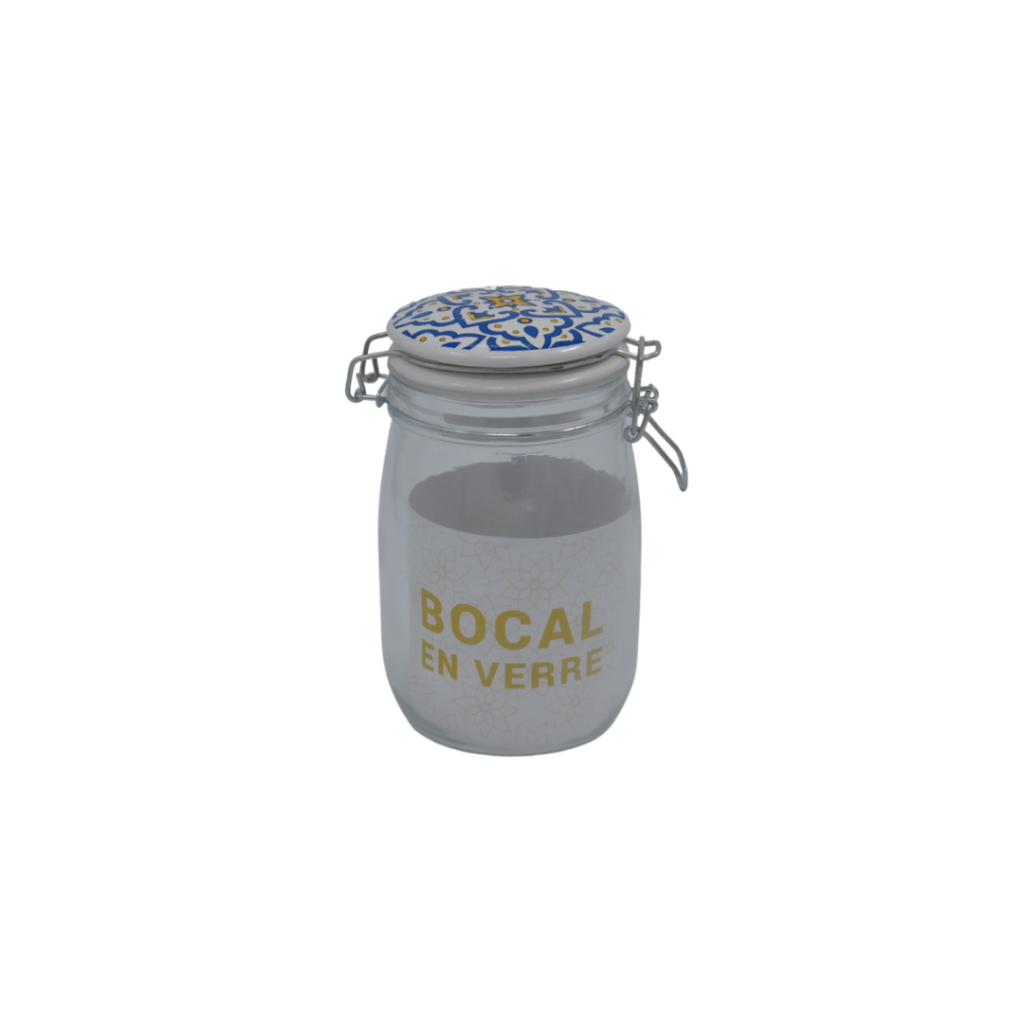 BOCAL HERMITIQUE EN VERRE TETE CERAMIQUE 1000ML - Yatout Home